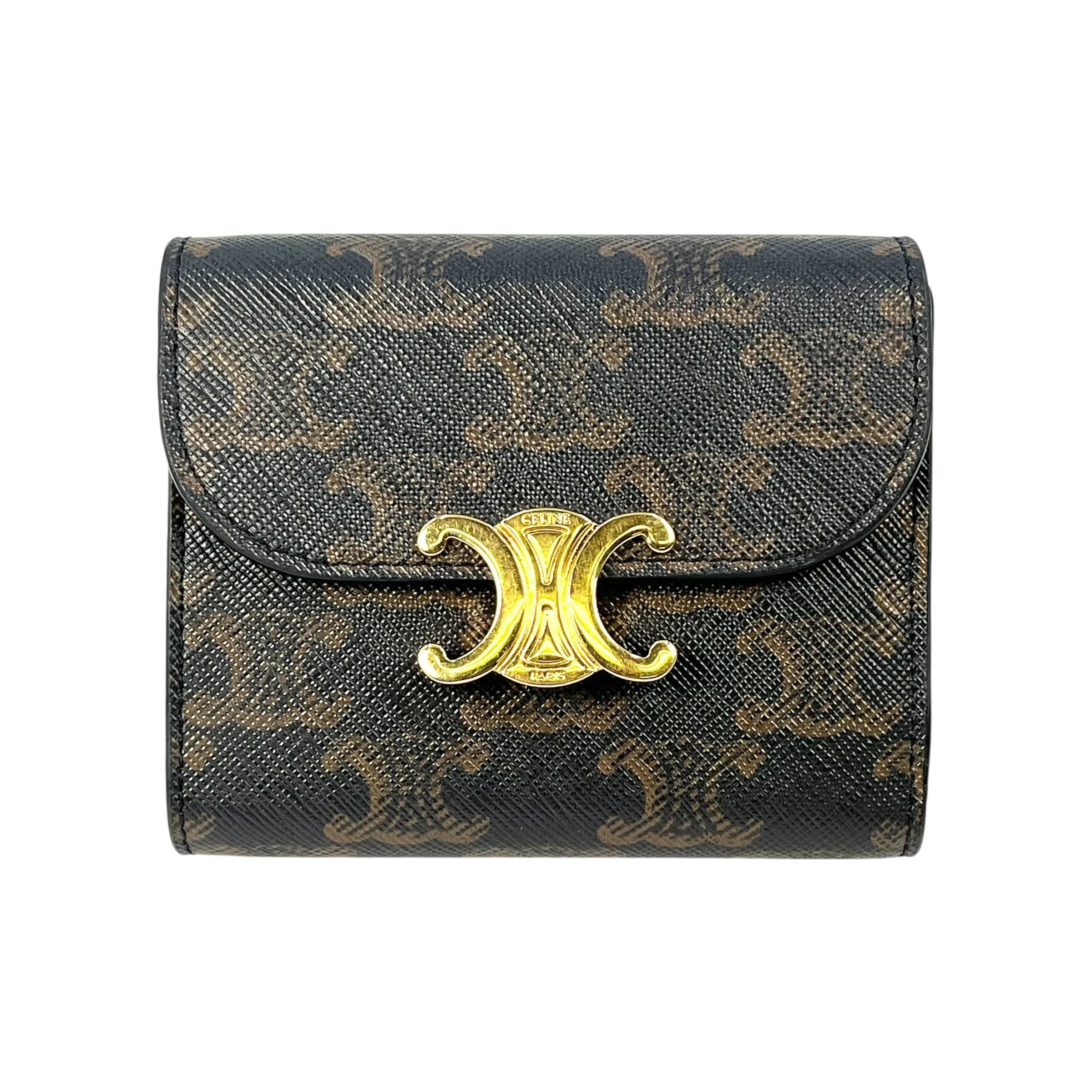 CELINE Triomphe Canvas Compact Wallet - Darkbrown – Feed Festa